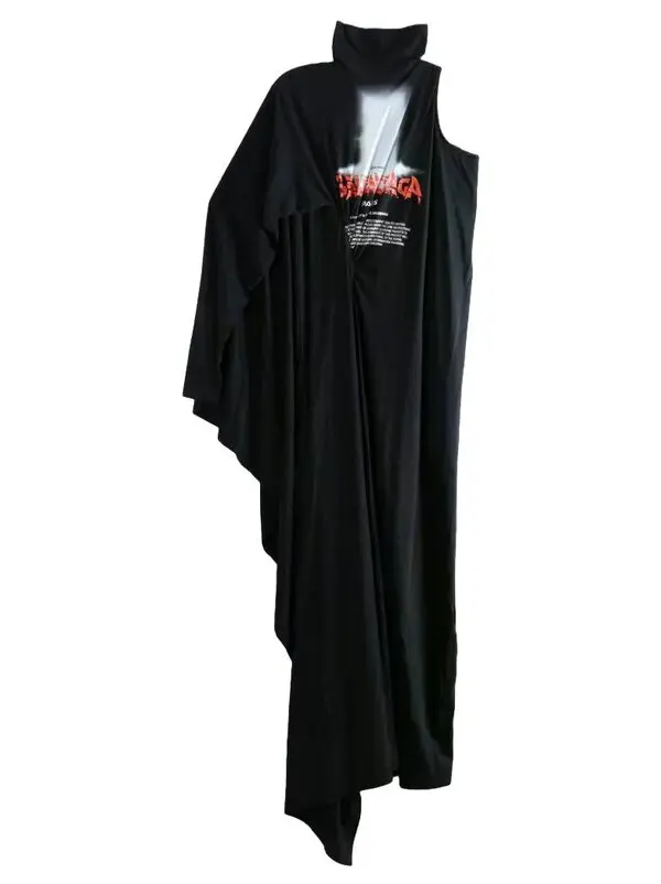 Balenciaga One-shoulder Graphic Maxi Dress - Black