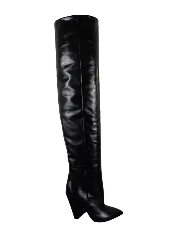 Saint Laurent Niki Leather Thigh High Boots - Black