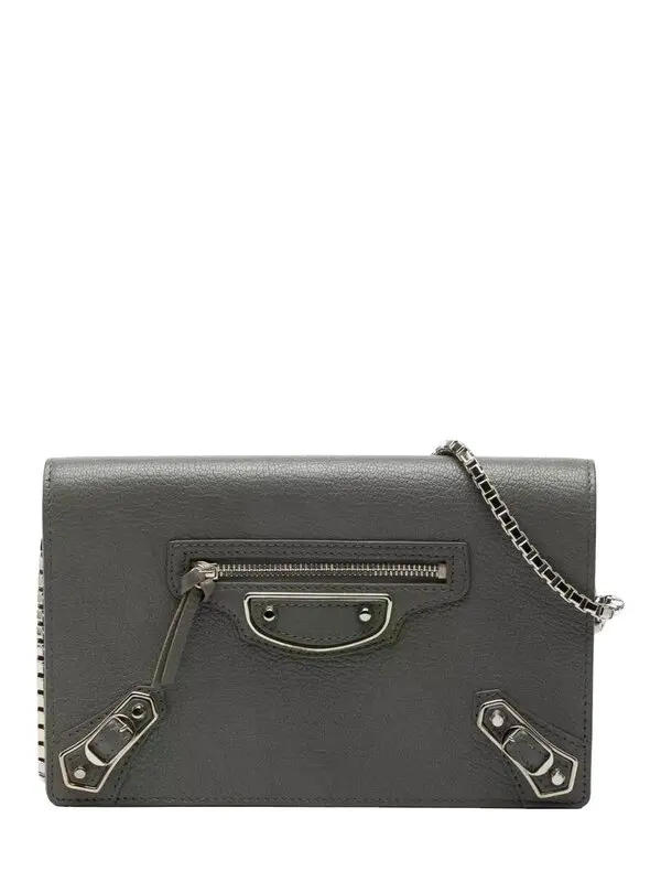 Balenciaga 2017 Chevre Motocross Metallic Edge Wallet On Chain Crossbody Bag - Grey