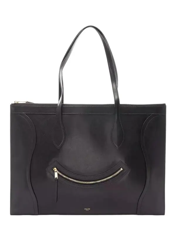 Celine Shiny Calfskin Flat Luggage Tote Bag - Black