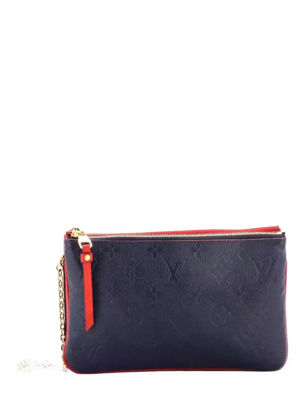 LOUIS VUITTON Double Zip Pochette Monogram Empreinte Leather Clutch Bag - Blue