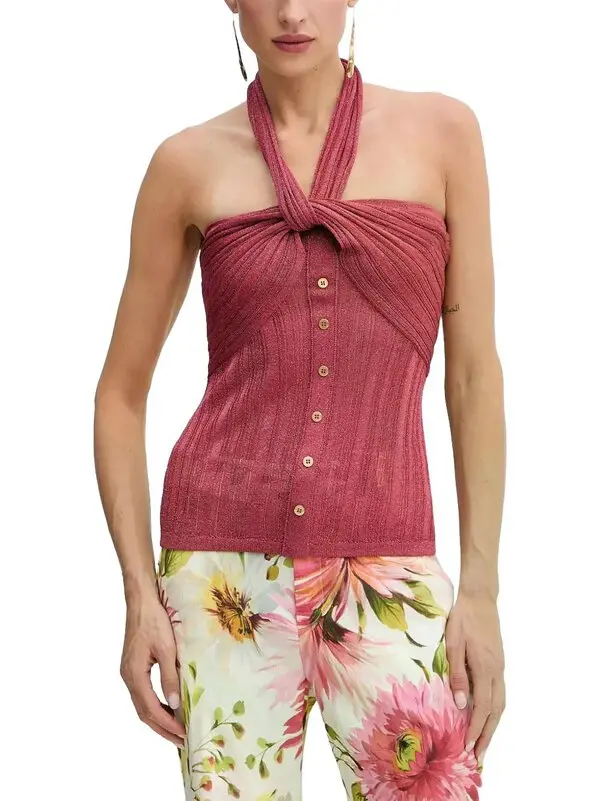 Guess Gia Ribbed Halterneck Top - Red