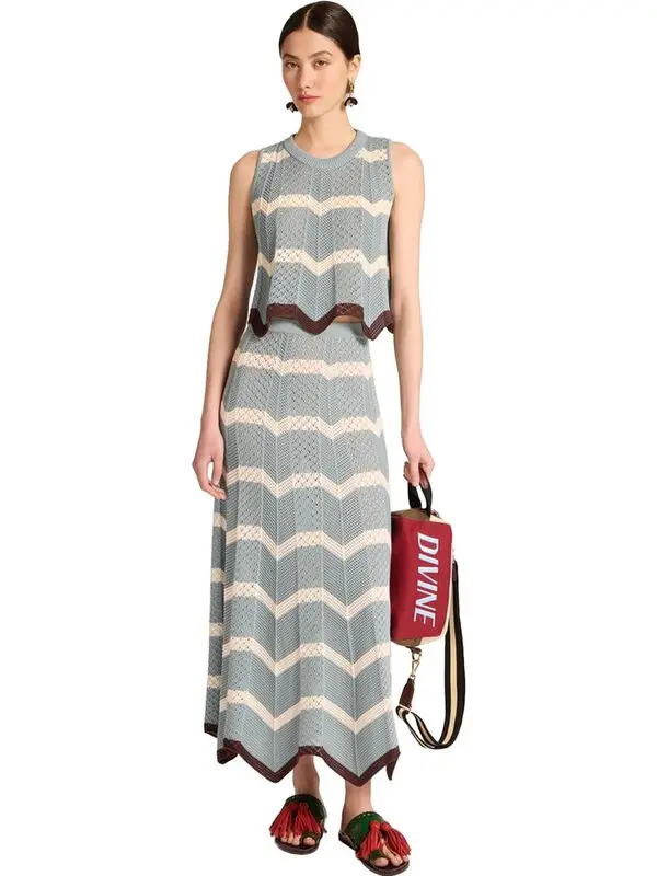 La DoubleJ Chevron Knit Midi Skirt - Blue