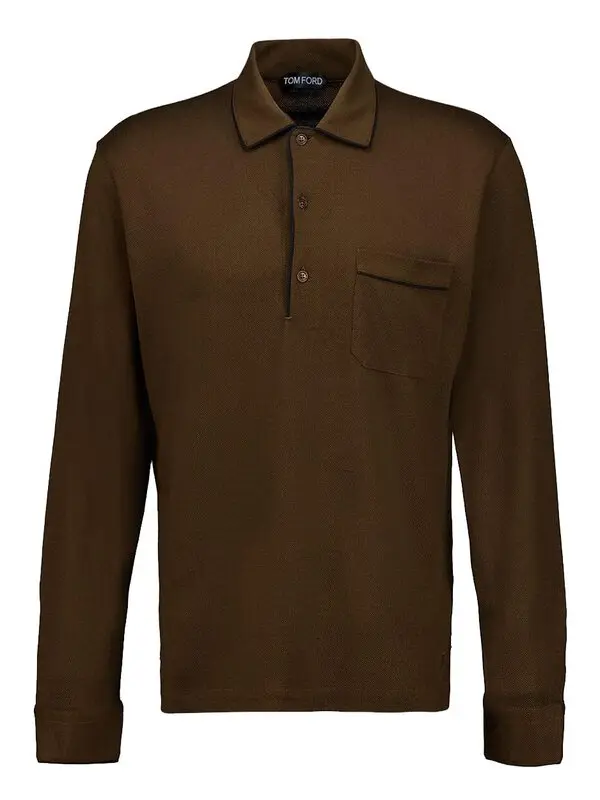 TOM FORD Cotton-silk Long Sleeve Polo - Brown