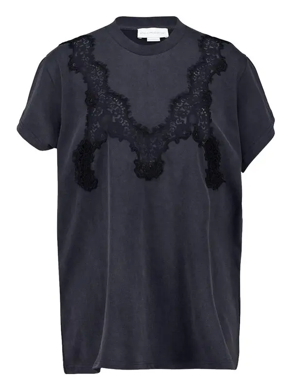 Stella McCartney Relaxed T-shirt With Lace Detail - Black