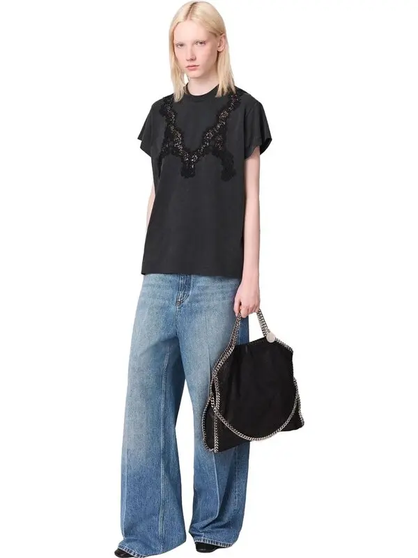 Stella McCartney Relaxed T-shirt With Lace Detail - Black