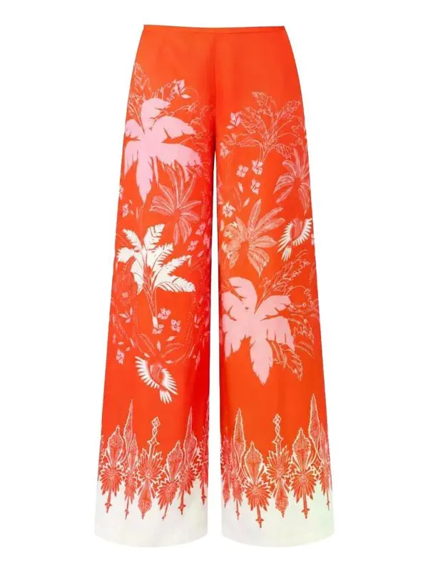 Poupette St Barth Clea" Palm-tree Print Wide Leg Trousers - Orange