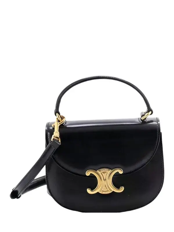 Celine Triomphe Besace Clea Top Handle Flap Bag In Leather - Black