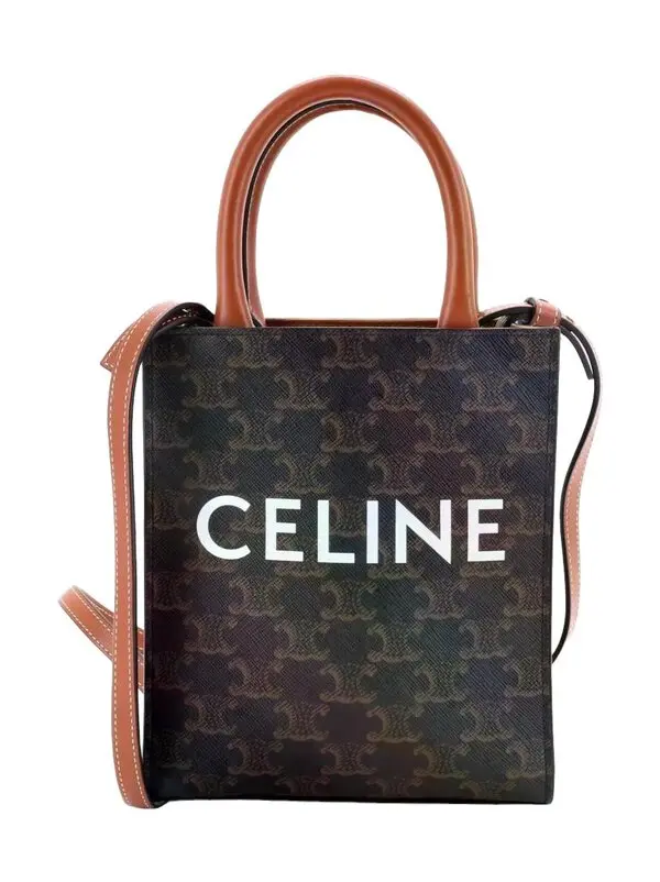 Celine Vertical Cabas Tote Triomphe Coated Canvas Mini Satchel - Brown