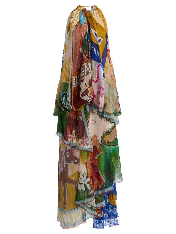 ALEMAIS Mlak" Printed Chiffon Halter Gown - Multi
