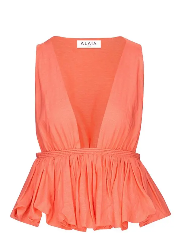 Alaïa Peplum-hem V-neck Cropped Top - Orange