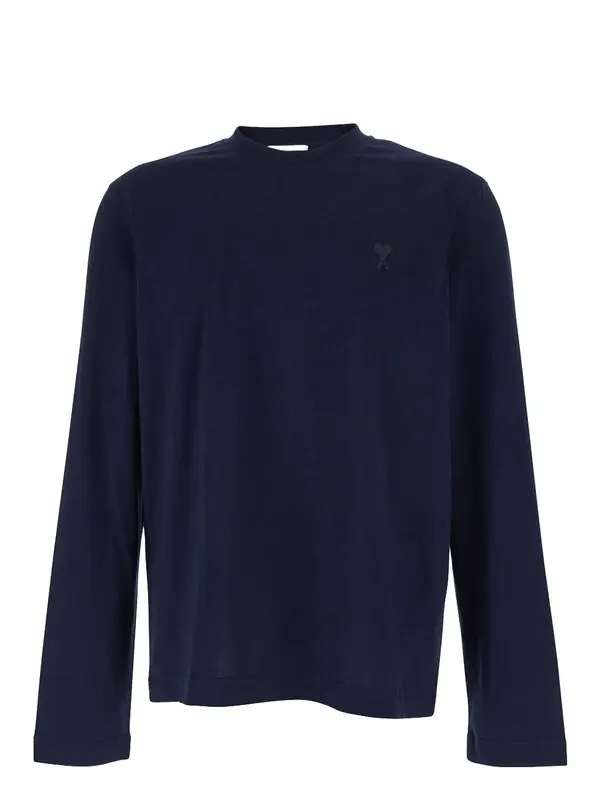 AMI Paris Blue Long-sleeve T-shirt With Adc Embroidery On The Front In Cotton - Multicolor