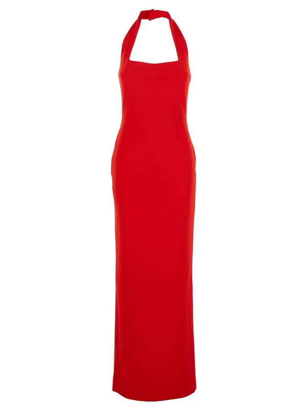Solace London Ilona Long Dress In Twill - Red