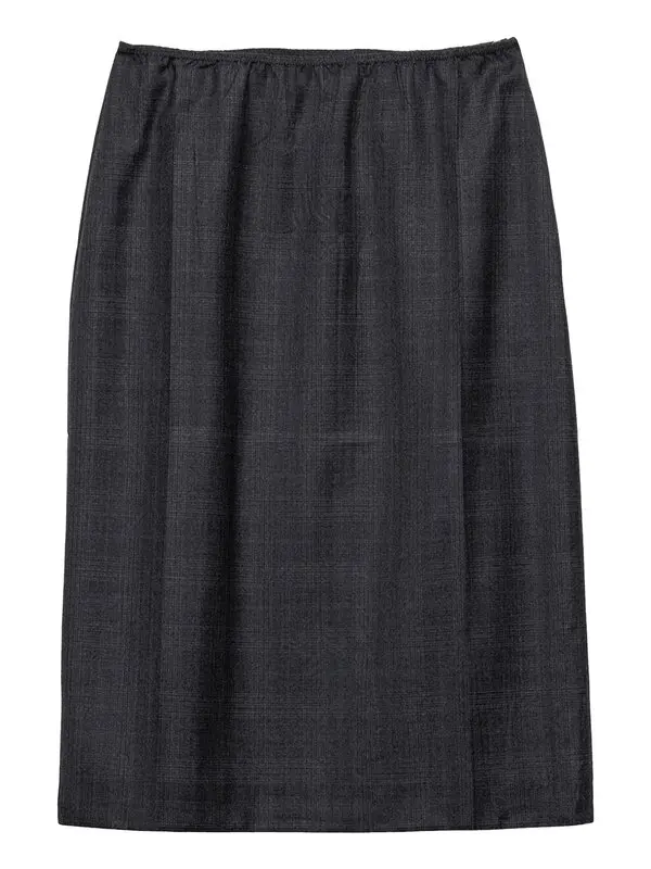 Prada Wool Check Midi Skirt - Grey