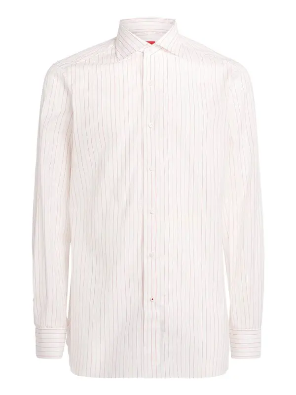 Isaia Cotton Stripe Mix Shirt - Red