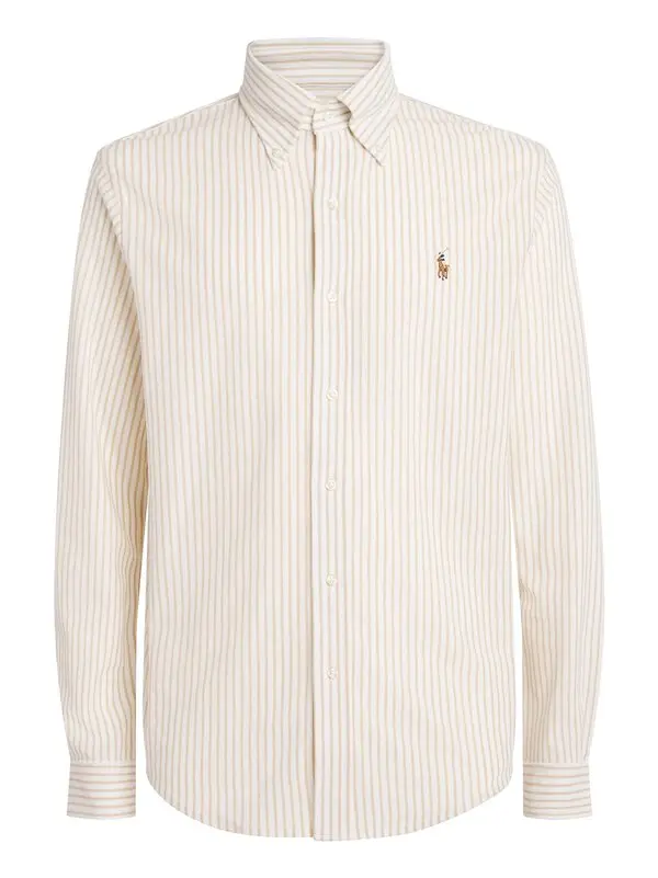 Polo Ralph Lauren Cotton Mesh Stripe Oxford Shirt - Beige