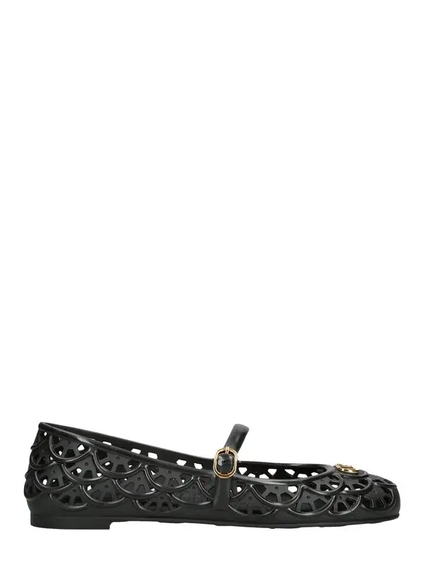 Valentino Garavani Perforated Scalloped Ballet Flats - Black