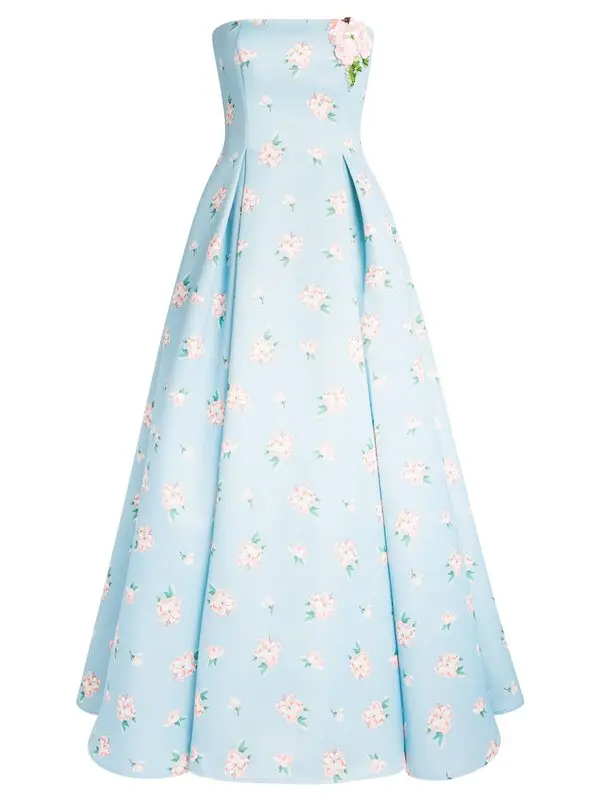 LEO LIN Floral Nora Strapless Gown - Blue
