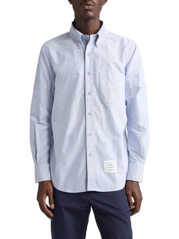 Thom Browne Straight Fit Cotton Oxford Button-down Shirt - Light Blue