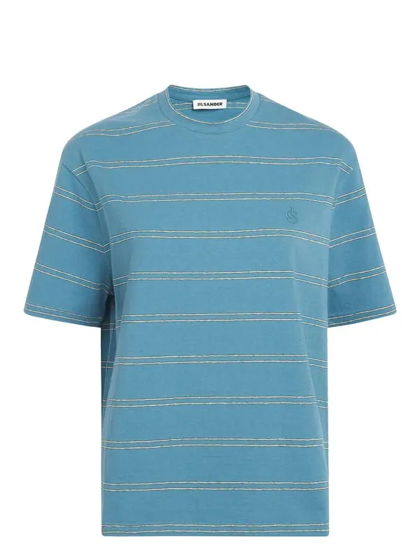 JIL SANDER Striped Cotton T-shirt - Blue