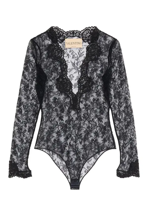 Valentino Garavani Lace V-neck Bodysuit - Black