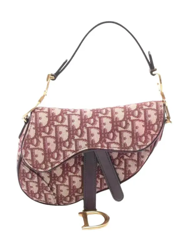 Dior Burgundy Oblique Canvas Saddle Shoulder Bag - Red