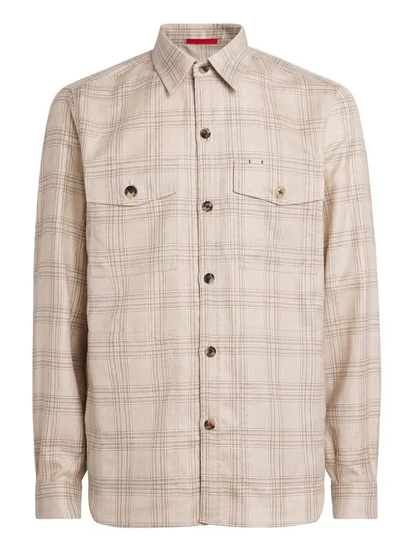 Isaia Cashmere-linen Check Overshirt - Beige