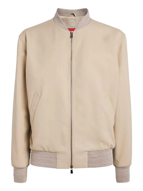 Isaia Cotton-silk Zip-up Bomber Jacket - Beige