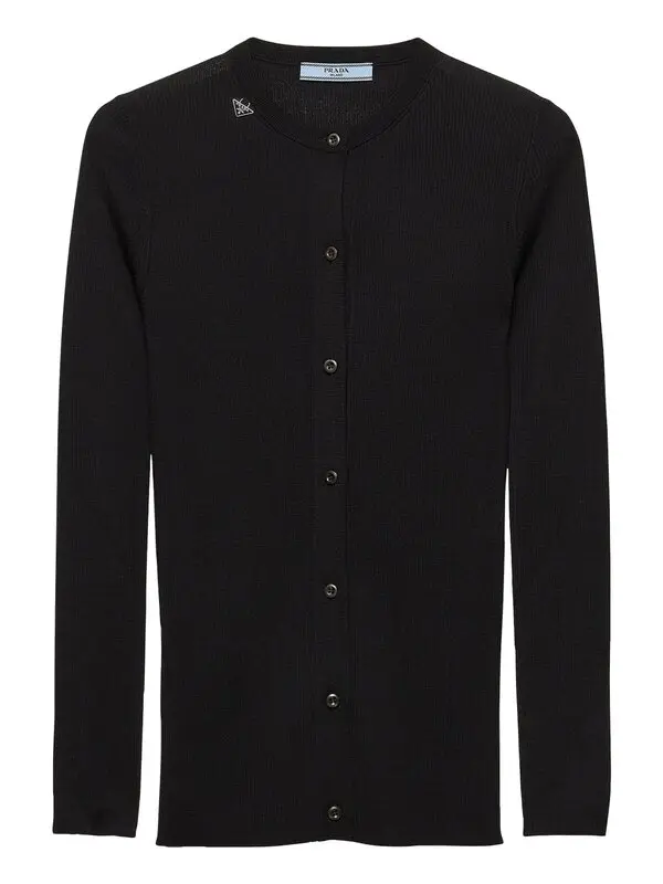 Prada Wool Ribbed Slim Cardigan - Black
