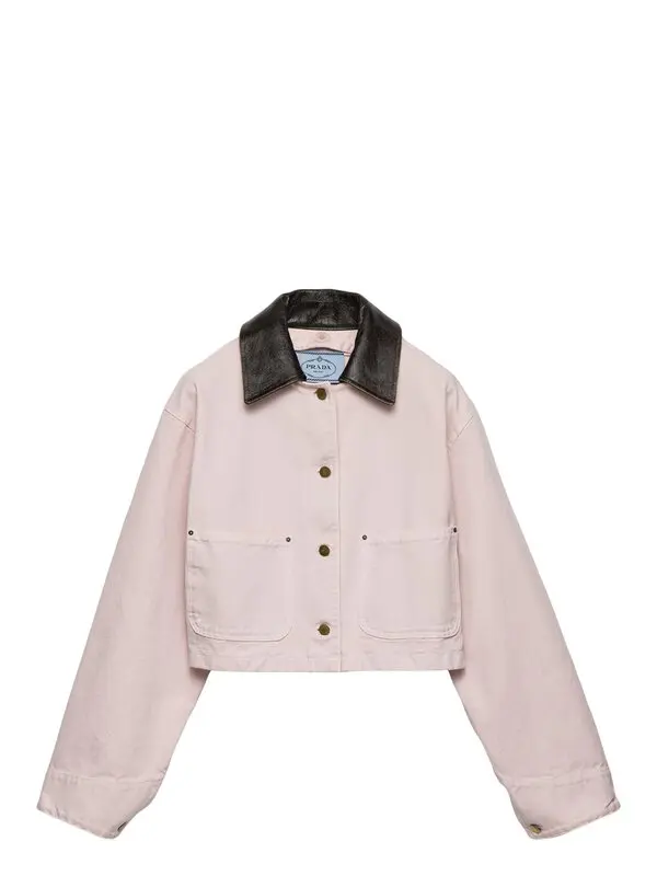 Prada Cotton Canvas Cropped Jacket With Leather Trim - Pink
