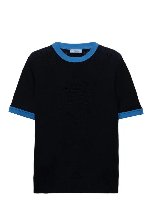 Prada Cashmere Short-sleeve Sweater With Contrast Trim - Blue
