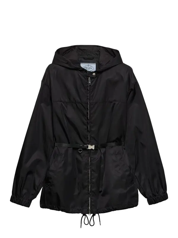 Prada Re-nylon Hooded Jacket With Belt - Black