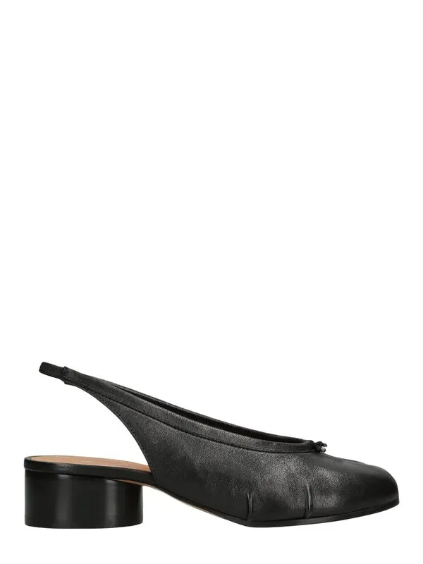MAISON MARGIELA Leather Tabi Ballerina Slingback Pumps With Block Heel - Black