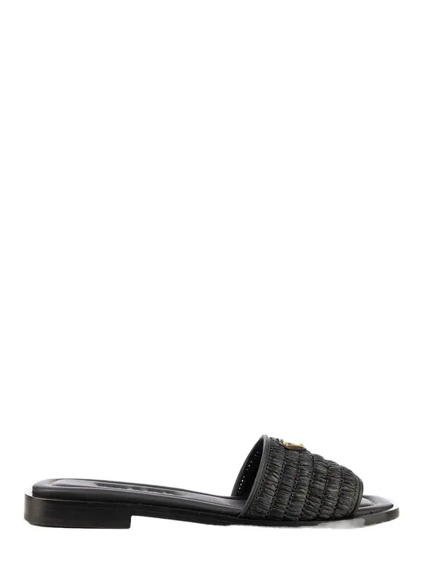 Prada Woven Strap Slides With Gold Tone Detail - Multicolor
