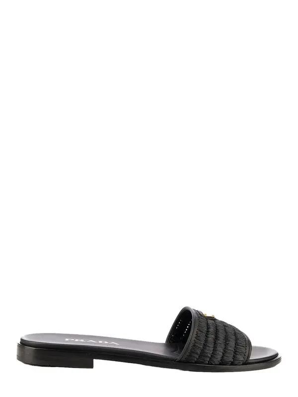 Prada Embellished Raffia Slides - Multicolor