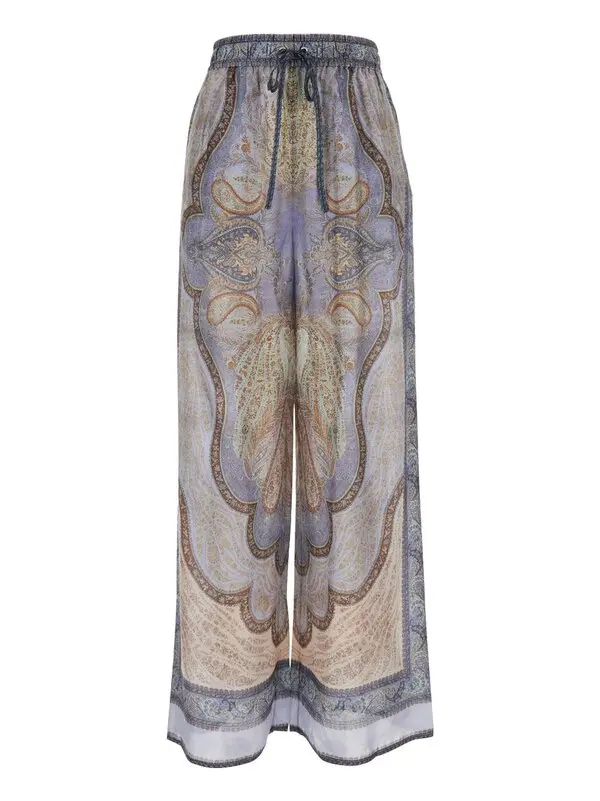 Zimmermann Wanderlust" Silk Printed Wide Leg Pants - Multicolor
