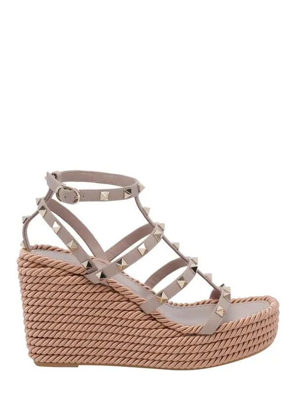 Valentino Garavani Rockstud Rope Wedge Sandals - Pink