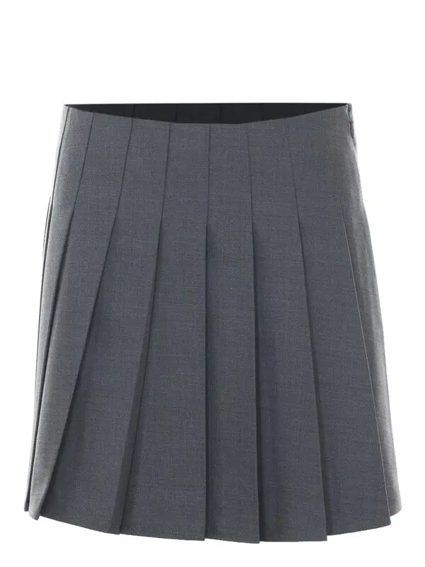 SELF-PORTRAIT Pleated Mini Skirt With Contrast Piping - Gray