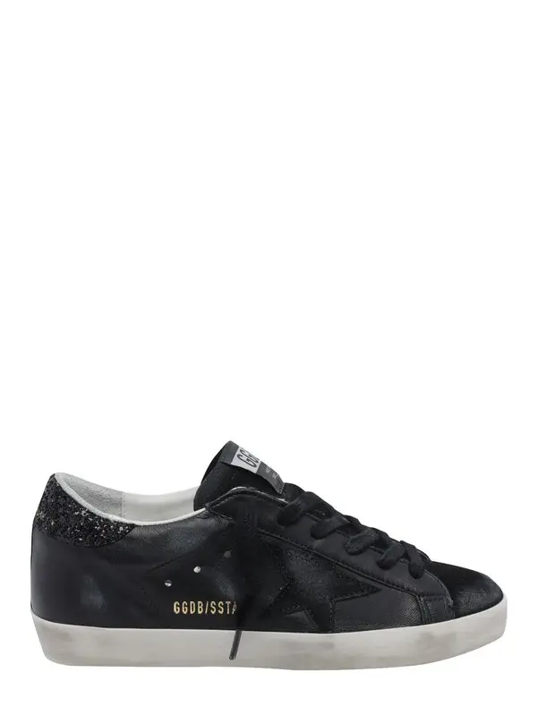 GOLDEN GOOSE Leather Super-star Sneakers With Crystal Embellishments - Black