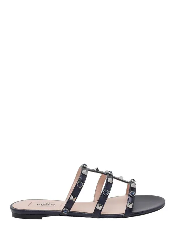 Valentino Garavani Rockstud With Cabochon Slide Sandals - Blue