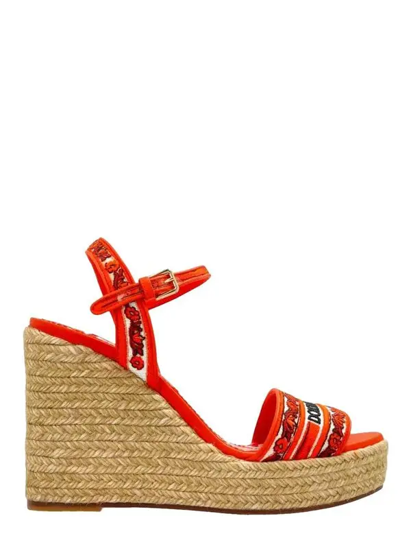 Dolce & Gabbana Embroidered Logo Wedge Sandals - Multicolor