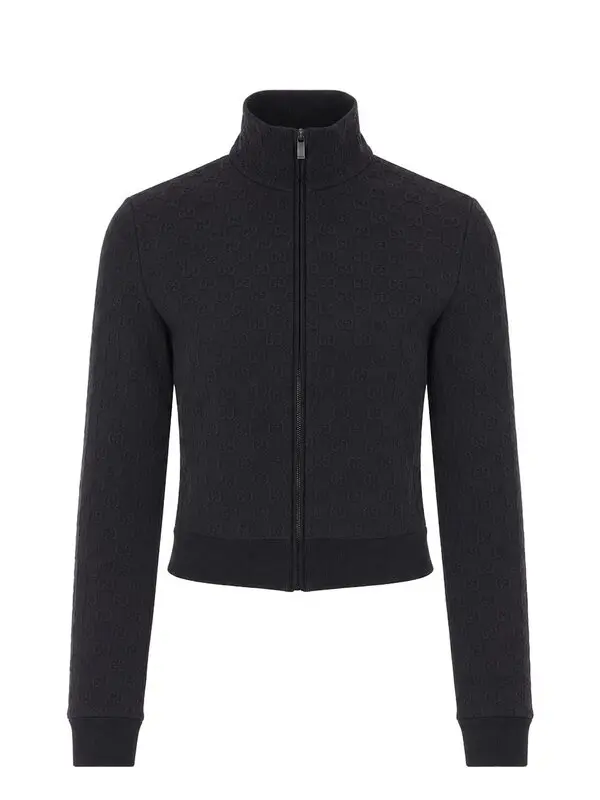 Gucci Gg Jacquard Jersey Zip-up Jacket - Black