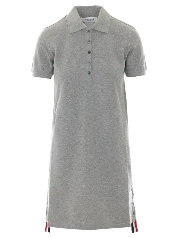 Thom Browne Grey Cotton Polo Dress With Signature Stripes - Gray