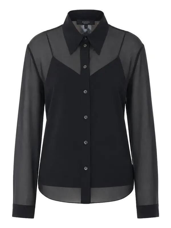 Gucci Stretch Silk Chiffon Shirt - Black