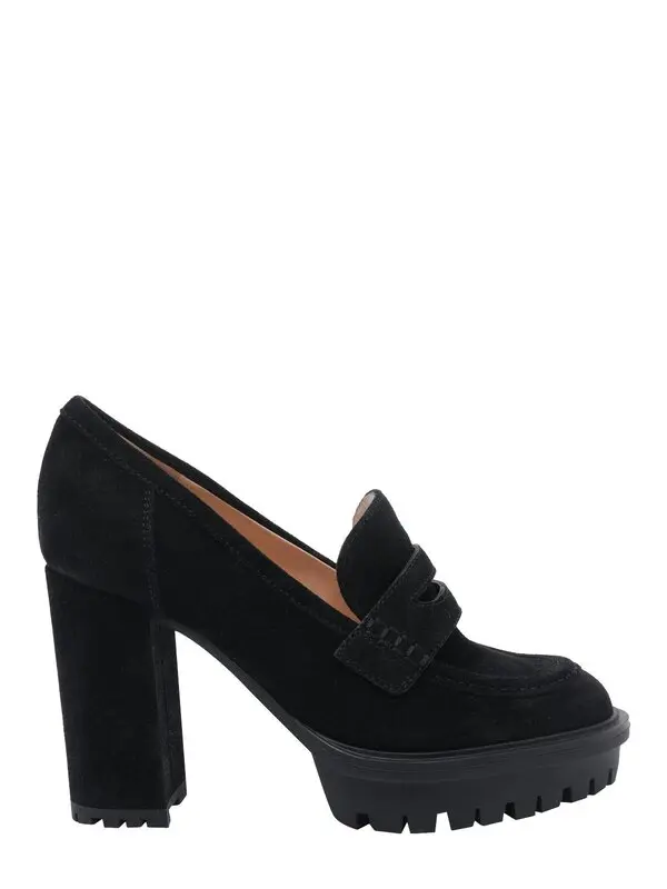 GIANVITO ROSSI Suede Block Heel Loafers - Black