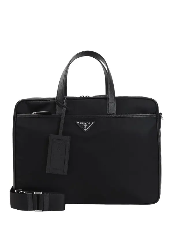 Prada Re-nylon Briefcase With Saffiano Leather Trims - Black
