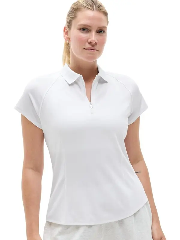 Athleta Short Sleeve Polo Shirt With Zip Neck - Bright White