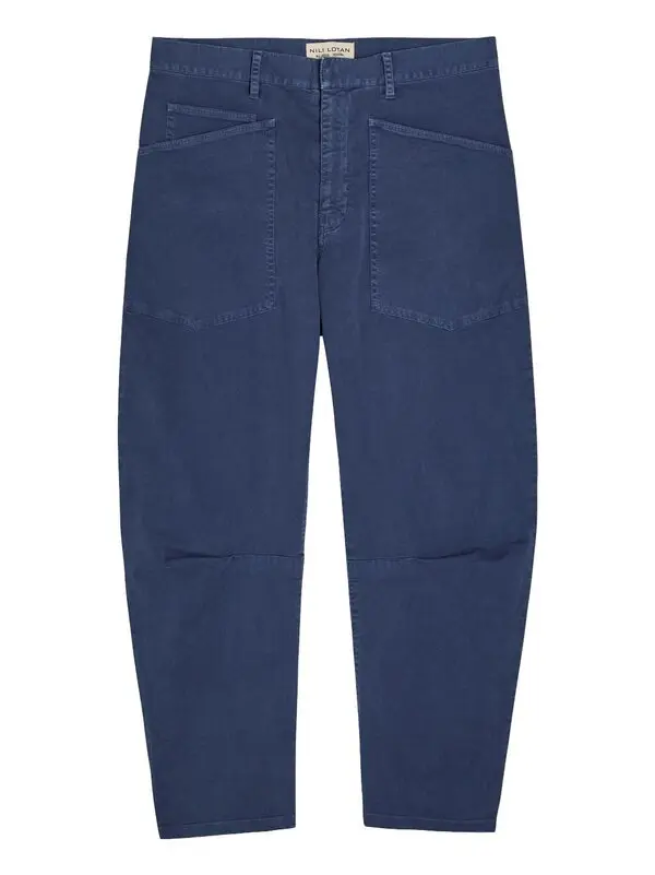 NILI LOTAN Shon Barrel-leg Stretch Cotton Trousers - Navy