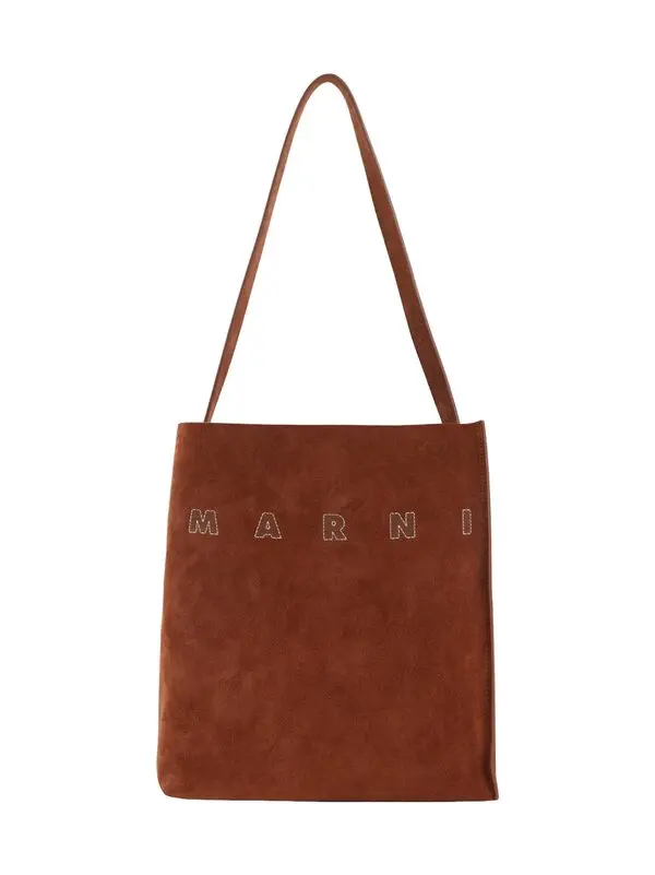 Marni Small Museo Hobo Bag In Suede - Brown