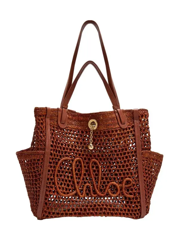 Chloé Logo Raffia Tote Bag - Brown